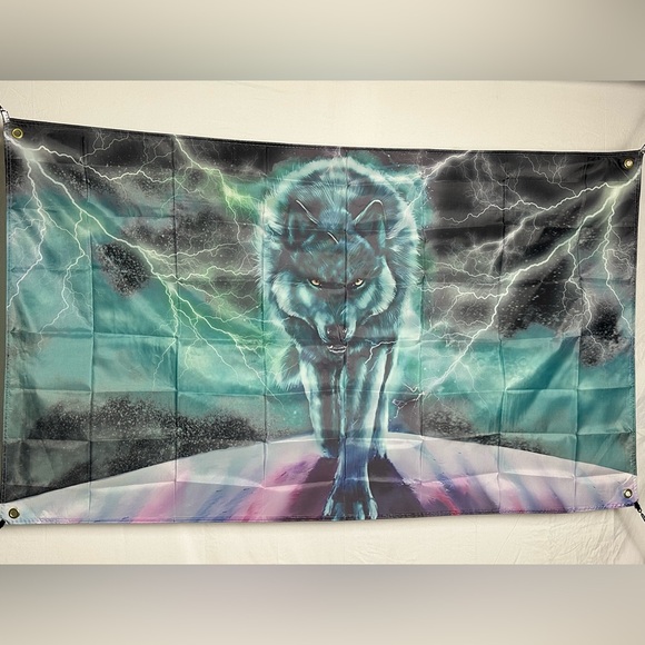 Wall Decor | Wolf Banner Tapestry Polyester 5x3ft With 4 Grommets ...
